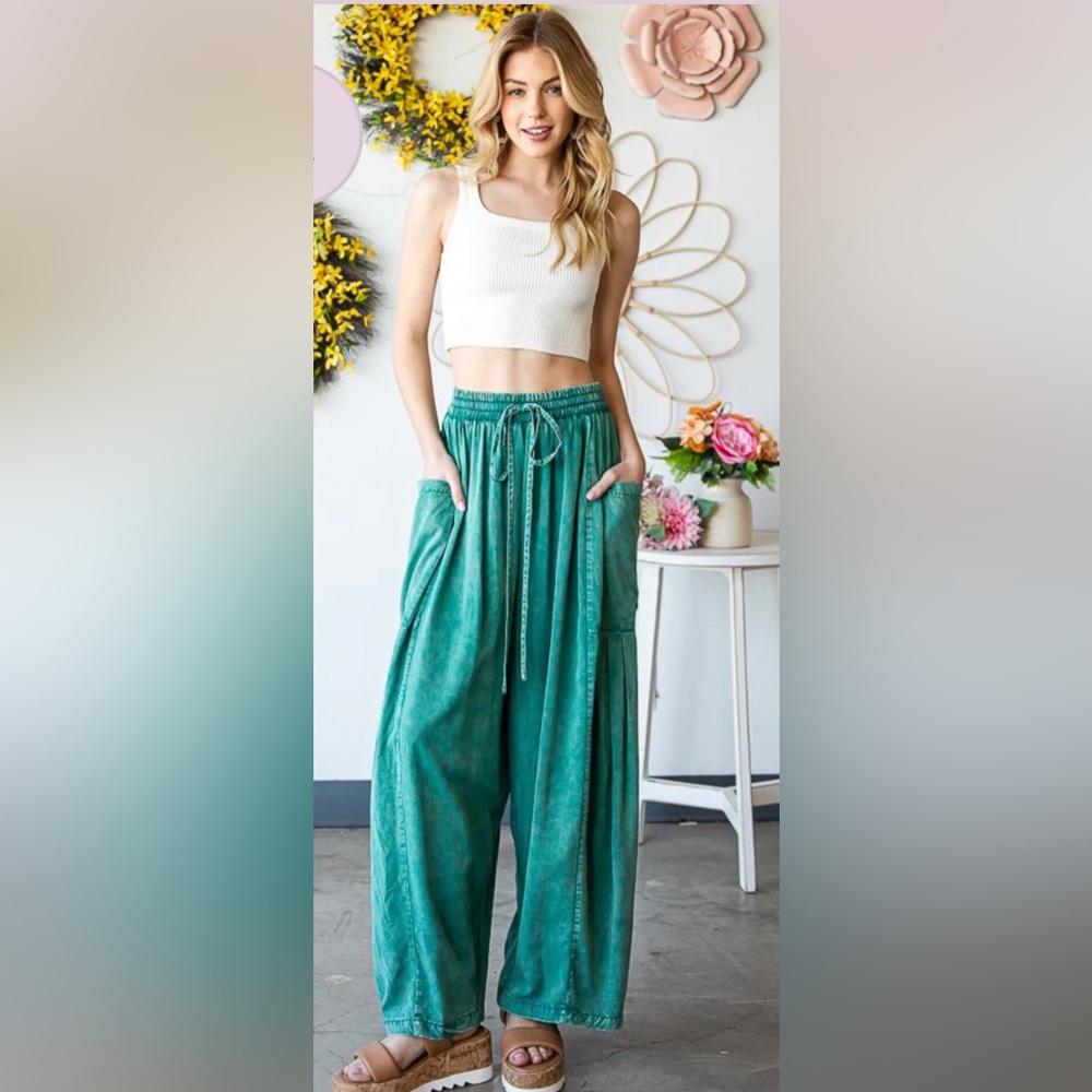 Oli & Hali Mineral Washed Green Pants - Gem